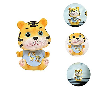 Abaodam 1pc Tiger Bobble Head Doll Miniature Toys Stocking Stuffer Gifts Miniature Gifts Zodiac Statue Tiger Ornament Statue Ornament New Year Gift Tiger Shaking Head Toy Desk Decor Resin