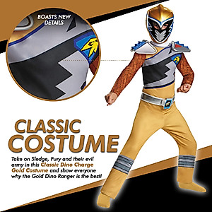 Gold Power Rangers Costume for Kids. Official Licensed Gold Ranger Dino Charge Classic Power Ranger Suit with Mask for Boys & Girls, Medium 7-8
