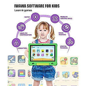 BAKEN 10" Kids Tablet, WiFi Tablet for Kids, Android 12.0 Toddler Tablet with Dual Camera 3GB 64GB 1280x800 HD IPS Touchscreen 6000mAh Kidoz Pre-Installed Parental Control Kid-Proof Case (Green)