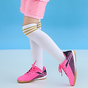 Hawkwell Kids Athletic Indoor Comfortable Soccer Shoes(Toddler/Little Kid/Big Kid), Pink PU, 3.5 M US