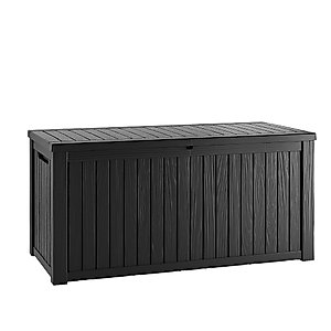 TARKARI 180 Gallon Lockable Resin Deck Box, Waterproof & UV-Resistant Outdoor Storage Box for Outdoor Cushion Storage and Outdoor Delivery Storage, Black