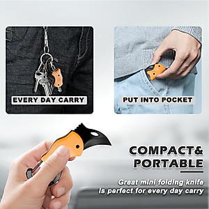 CIZPIROK Mini Pocket Knife Keychain Knife Cute Box Cutter - 3.9 Inch EDC Small Folding Knife, Stocking Stuffers Gifts for Men and Women (Light Orange)