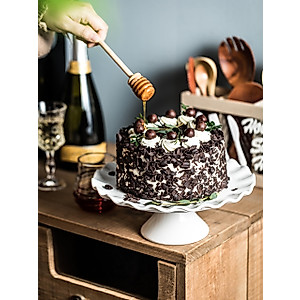 YHOJOY White Cake Stand, 10 Inch Wedding Cake Stands for Party, Round Dessert Stand, Ceramic Cake Plate Cupcake Stand for Dessert Table Display, Ruffle Trim