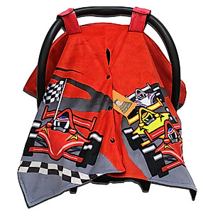 Dear Baby Gear Car Seat Canopy - Premium Infant Car Seat Cover for Maximum Protection and Style - Breathable - Car Seat Canopy for Boys/Girls - Race Car Print/Black Smooth, 40" x 30"