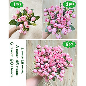 Rose Artificial Flower, RIFNY 3 Bunch 45 Heads White Mini Artificial Roses Bouquet Long 12.6'' with Stem for DIY Home Decorations Bedroom, Living Room,Balcony, Tables Vase and Wedding Party Decoration