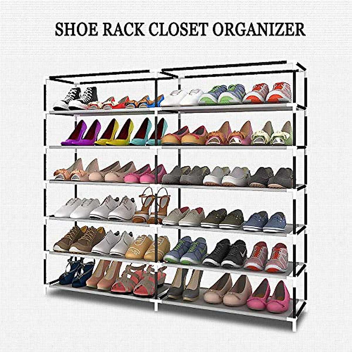 6 Tier Shoe Rack Organizer for 36 Pair Shoes, Double Rows 12 Lattices Free Standing Shoe Cabinet Storage Shelf Holder with Non-Woven Fabric Dustproof Cover,Large Portable Closet Shoe Tower (Wine Red)