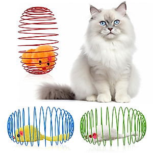 BENBO Cat Spring Balls, 3Pcs Stretchable Cat Springs Toys Interactive Caged Rats Rolling Cat Balls Spiral Crinkle Cat Toys Playful Coils Spring Toy for Kitten Cat Pet Indoor Play (Random Color)