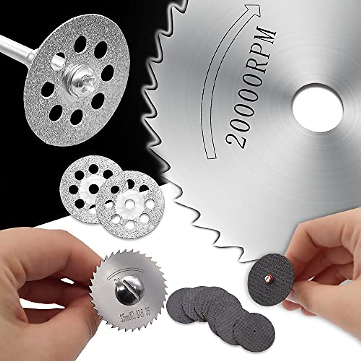 Ruibapa 42PCS Rotary Diamond Cutting Wheels Kit, Include 20PCS Resin Cutting Discs,6PCS HSS Circular Saw Blades,10PCS Diamond Cutting Wheels,with Mandrel and Screwdrivers for Glass and Plastic P-010