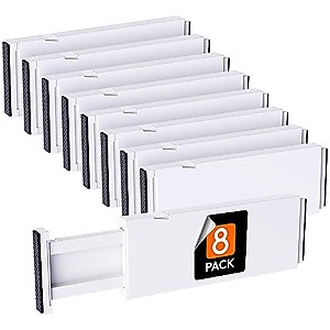 Lifewit 8 Pack Drawer Dividers Plastic 4" High, 11-17" Adjustable Drawer Organizers for Clothes, Expandable Dresser Separators in Bedroom/Bathroom/Kitchen/Fridge/Office Organization and Storage