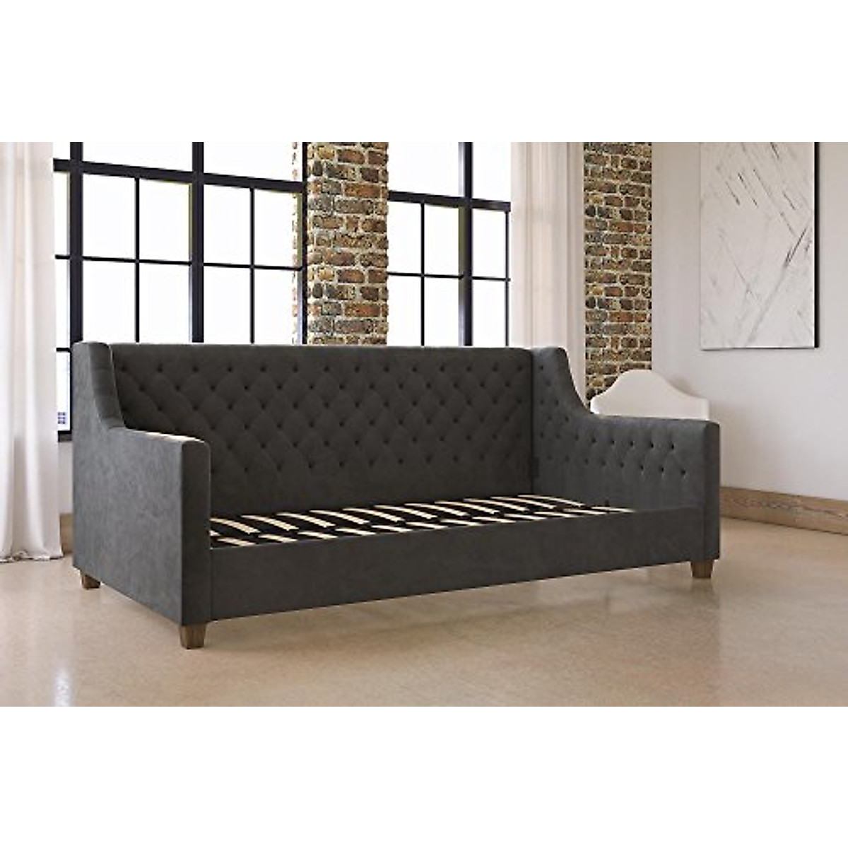 DHP Jordyn Diamond Tufted Upholstered Daybed/ Sofa Bed, Twin Size Frame, Gray Velvet