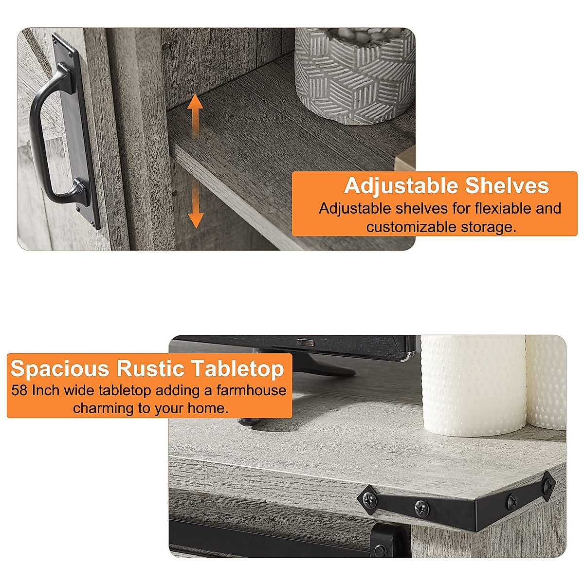 OKD Farmhouse Coffee Bar Cabinet, 58 Inch Buffet Sideboard Cabinet w/Sliding Barn Door, Adjustable Storage Shelves, Rustic Kitchen Storage Pantry for Dining Room, Living Room, Light Rustic Oak