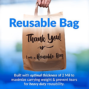 Reli. Reusable Thank You Bags | 250 Bags Bulk | 2 Mil | Brown/Kraft Shopping Bags with Handles | Take out/ToGo Plastic Bags for Food, Grocery, Retail | 12" L x 6.75" W x 14" H | Self-Standing, Gusset