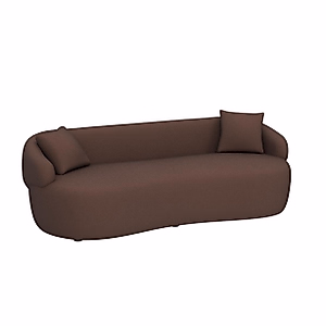 Curved Sofa Couch, 86.6" 3-Seater Modern Boucle Sectional Sofa Couch, Comfy Cloud Upholstered 3 Seat Leisure Cushion Sofa with Pillows for Living Room, Bedroom, Office, Apartment,Brown