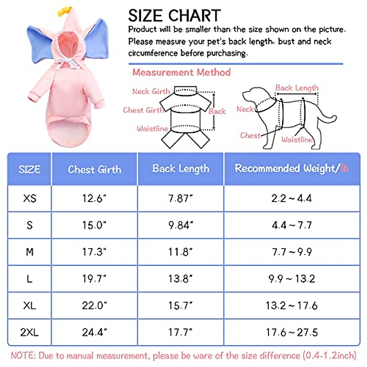 NACOCO Dog Elephant Halloween Costume Pet Cosplay Elephant Clothes Cat Hoodie Coat Dogs Warm Apparel and Pet Winter Clothes (Medium)