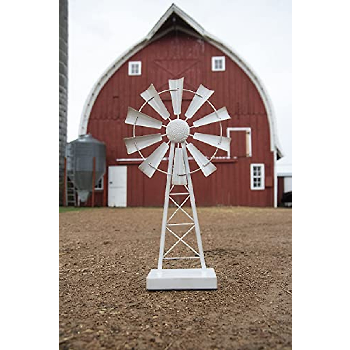 Foreside Home & Garden White Large Enamel Metal Windmill Table Decor