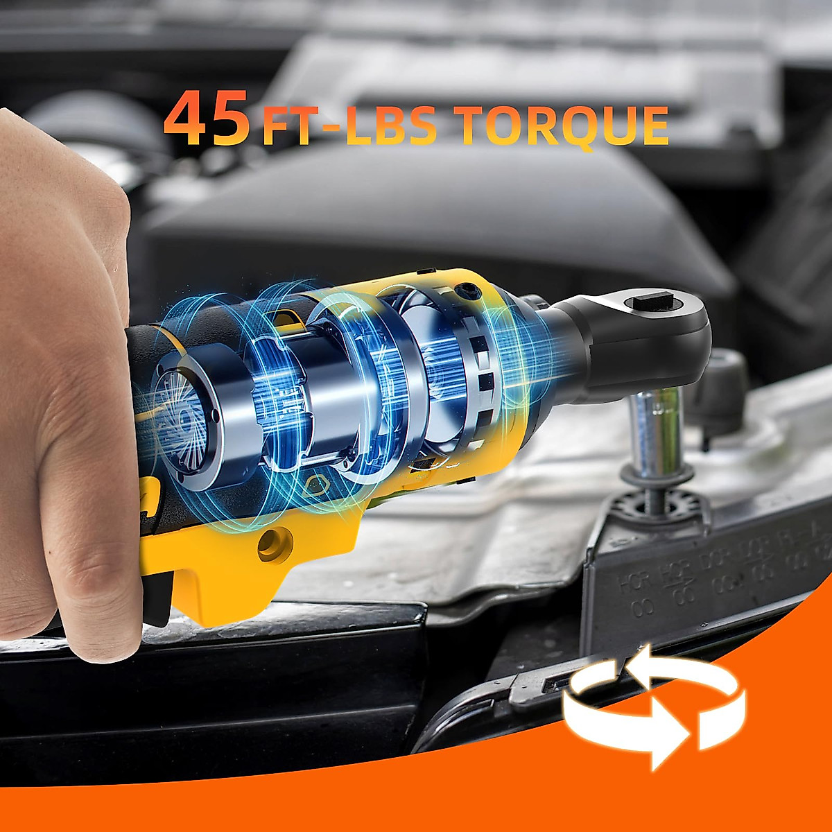 Electric Ratchet, 3/8" 21V Power Cordless Ratchet, with Variable Speed and Trigger Safety Lock, LED Light, 7 Sockets, 1/4" Drive Adapter, 3" Extension Rod(Tool Only, Battery not Included)