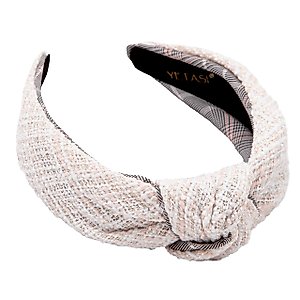 YETASI Tweed Off White Knotted Headband for Women with Hints of Pink and Gold Threading is Unique. White Headbands for Women with Knot