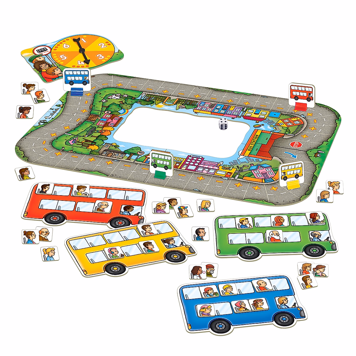 Orchard Toys Moose Games Bus Stop Game. A Fun Introduction to Addition and Subtraction. Pick up and Drop Off Passengers on Your Bus. for Ages 4-8 and for 2-4 Players
