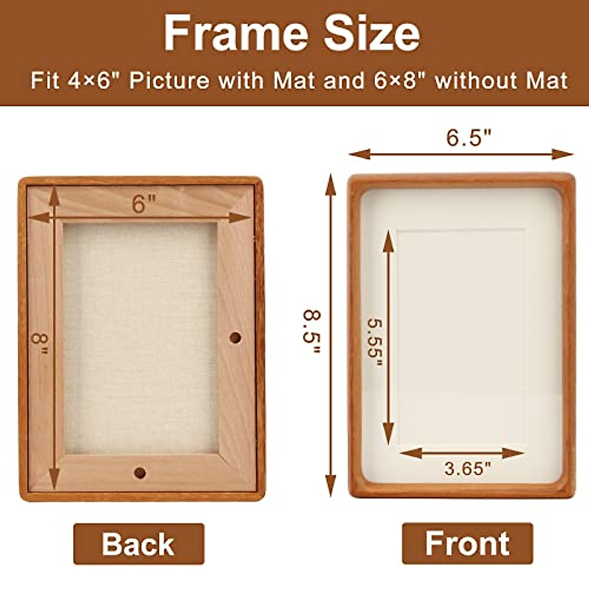 Youncewooder 6x8 Picture Frame, Display 4x6 Picture with Mat, Natural Teak Picture Frame Display Horizontal or Vertical for Tabletop and Wall