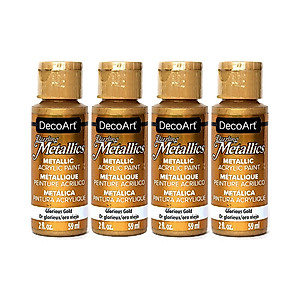 DecoArt Dazzling Metallics - 2 Ounce 4 Pack Glorious Gold Acrylic Paint Set Gold Metallic Acrylic Paint Art Supplies- Art Projects, Home Decor- E-book