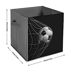 Soccer Ball on Black PU Leather Collapsible Storage Bins Canvas Cube Organizer Basket with Handles