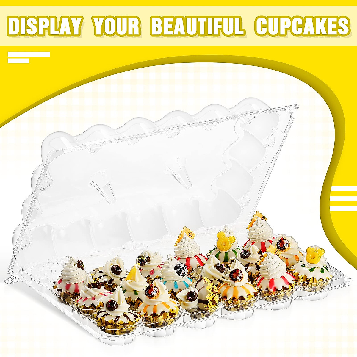 24 Pack Mini Cupcake Containers, 24 Count, Disposable Plastic Small Cupcake Boxes Bulk, High Dome Lid Cupcake Holder Cupcake Carriers for Transporting Small Cupcakes with Tall Icing