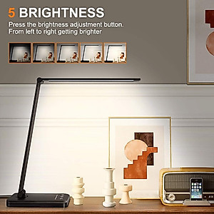 LED Desk Lamp Table Lamp Dimmable Reading Lamp with USB Charging Port 5 Lighting Modes 5 Brightness Levels, Sensitive Control, 30/60 min Auto Timer, Eye-Caring Office Lamp (Black 1.0)