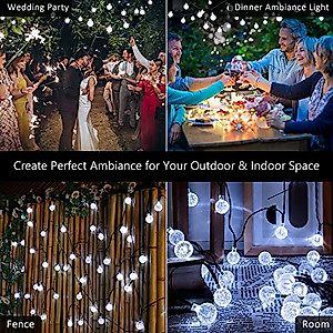 Pellimo 2-Pack 30 LED 20FT Solar String Lights Outdoor, Crystal Globe Lights with 8 Lighting Modes, Waterproof Solar Powered Patio Lights for Garden Yard Porch Wedding Party Decor (White)