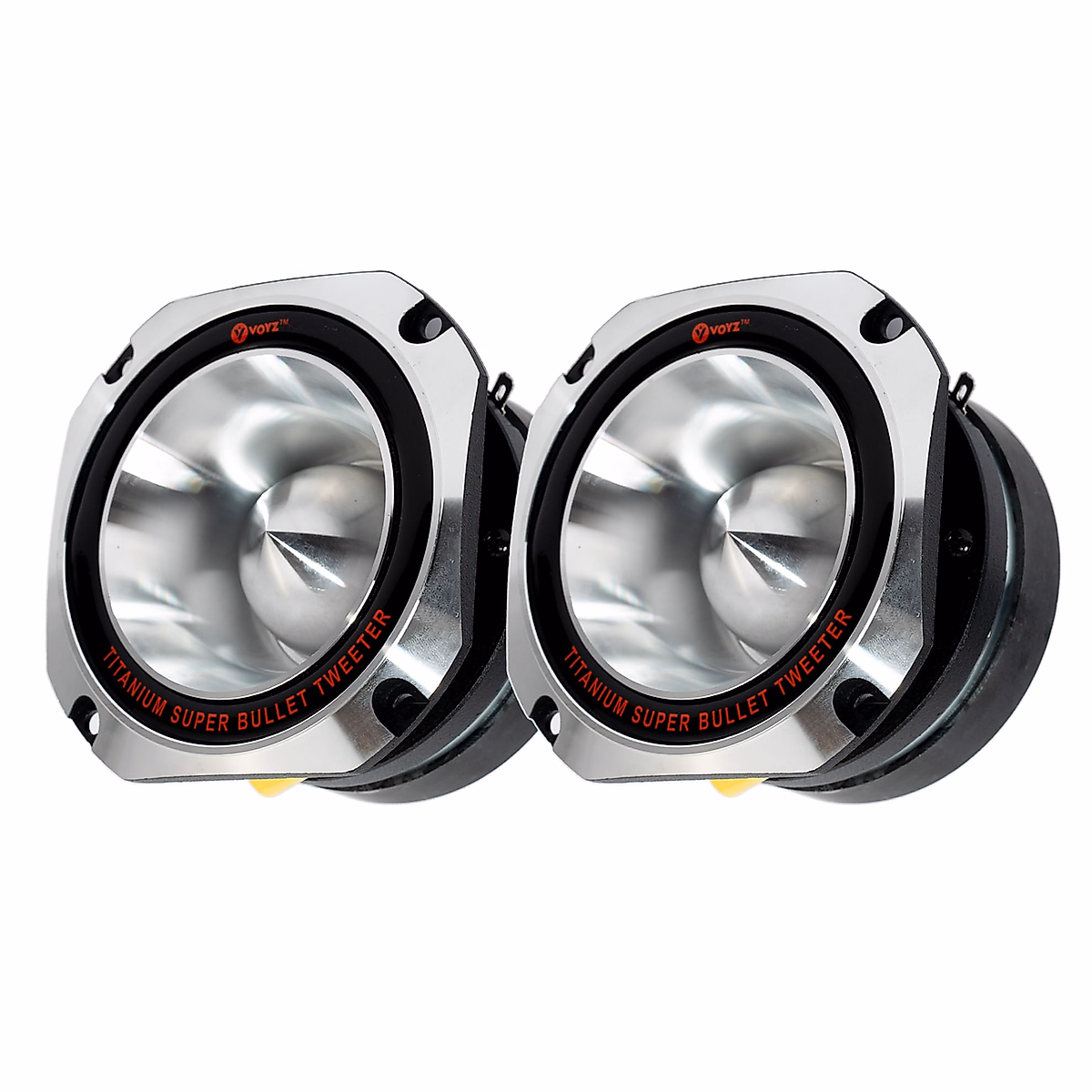 VOYZ Super Tweeter Speaker Titanium Diaphragm 4-8 ohms 500 Watt Super Tweeter 4” Super Horn Heavy Duty Chrome Finish with Crossover Capacitor (1 Pair)