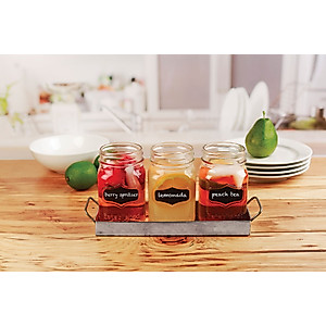 Circleware Yorkshire Chalkboard Mason Jar Glasses with Metal Holder Stand Set of 4, Home & Kitchen Farmhouse Décor Drink Tumblers for Water, Beer and Beverages, 17 oz, Galvanized