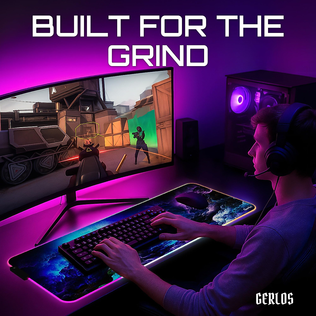 RGB Gaming Mouse Pad, Gerlos Large Extended Soft Led Mouse Pad with 12 Lighting Modes 2 Brightness Levels, Water Resist Keyboard Pad, Computer Keyboard Mousepads Mat 800 x 300mm / 31.5×11.8 inches