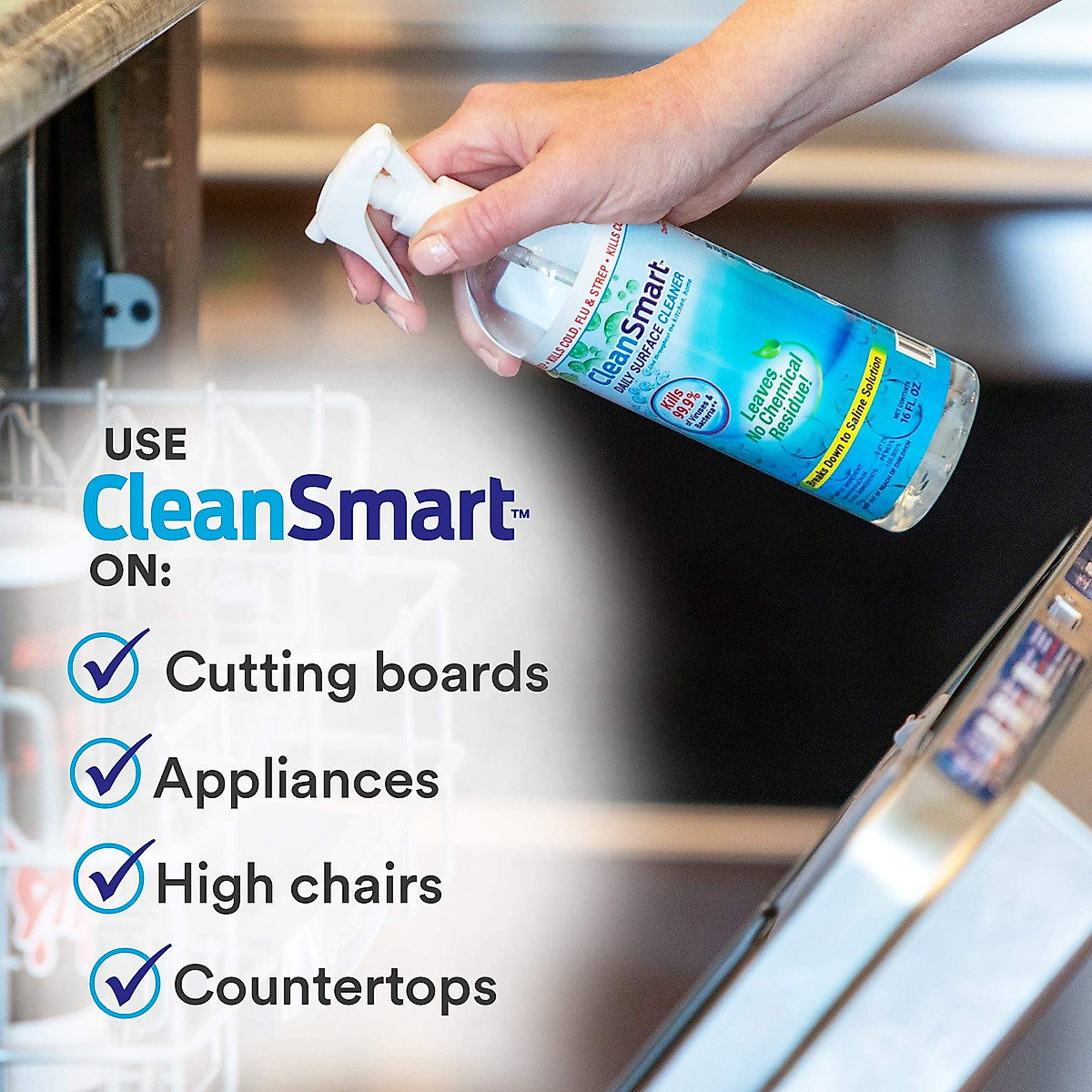 CleanSmart Daily Surface Spray Disinfectant Kills 99.9% of Viruses, Bacteria, Mold and Fungus, 16 oz Bottle (Pack of 3)