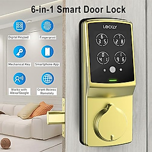 Lockly Secure Pro Smart Lock - Keyless Entry Deadbolt, Fingerprint Sensor, App Control, Key, Voice Control, Auto Lock PGD728WMG- Brushed Gold (Wi-Fi Hub Included)