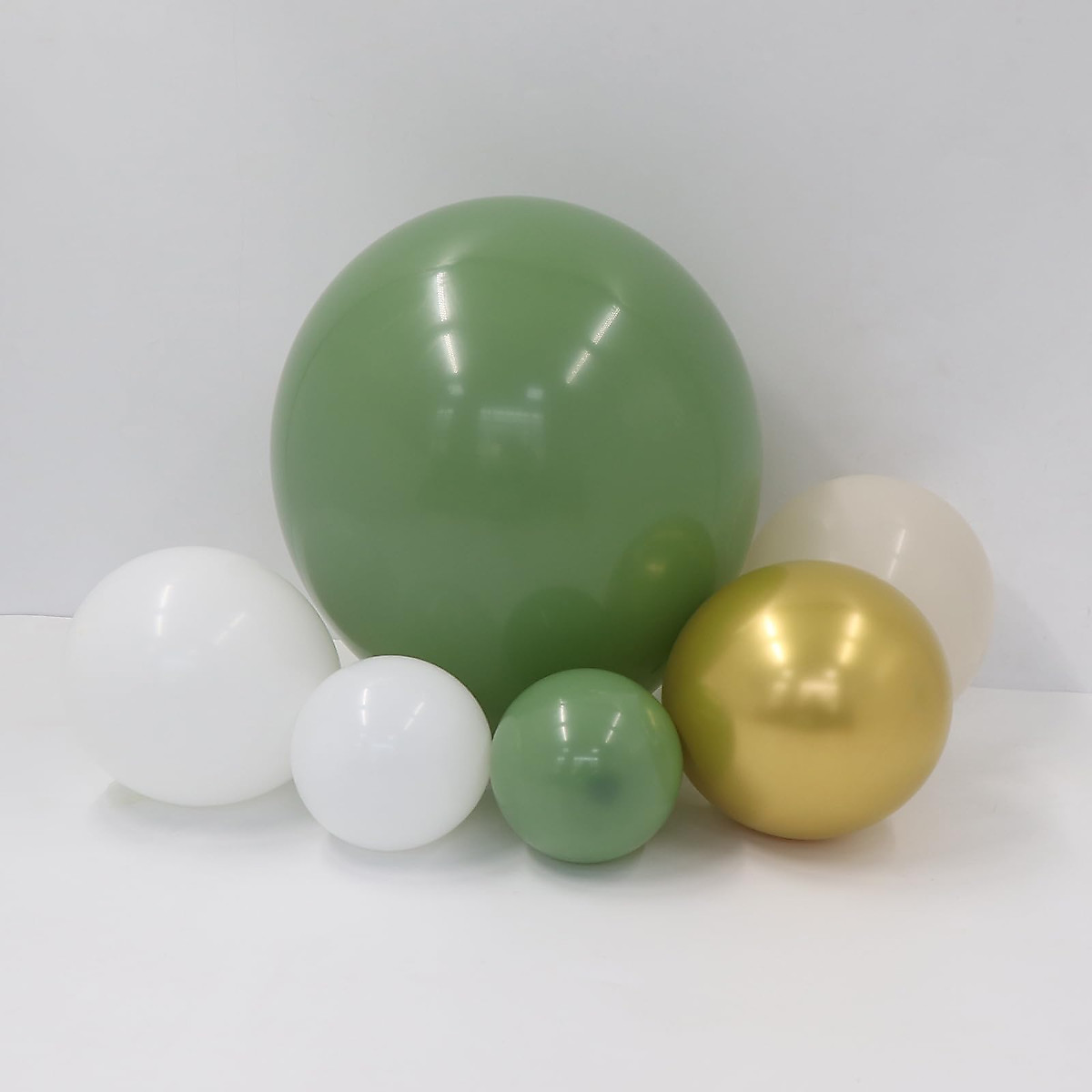 Sage Green and White Balloons Garland Arch Kit 164pcs Sage Green Sand White Chrome Gold Balloons for Baby Shower Bridal Shower Birthday Jungle Safari Party Decorations