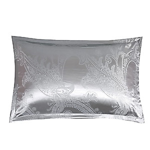 vctops Floral Jacquard Satin Duvet Cover Set King Size 3 Piece Luxury Silk Like Bedding Comforter Cover Set with Zipper Closure & Corner Ties (Silver Grey,King)