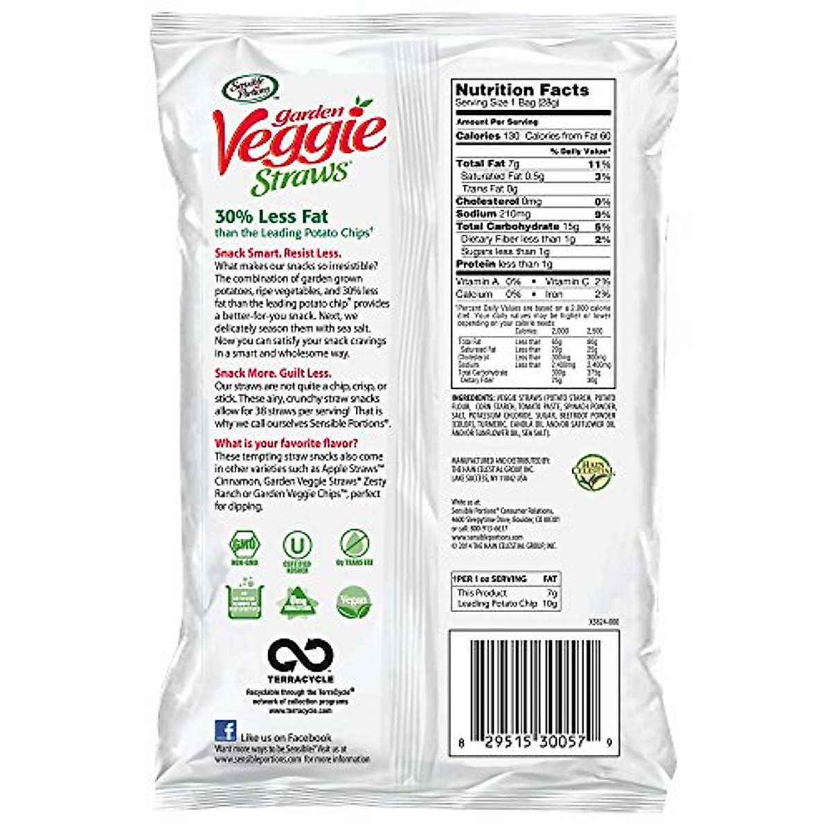 Sensible Portions Veggie Straws, Sea Salt Flavor, Gluten-Free Chips, Individual Snacks, 1 Ounce Bag, (Pack of 24)