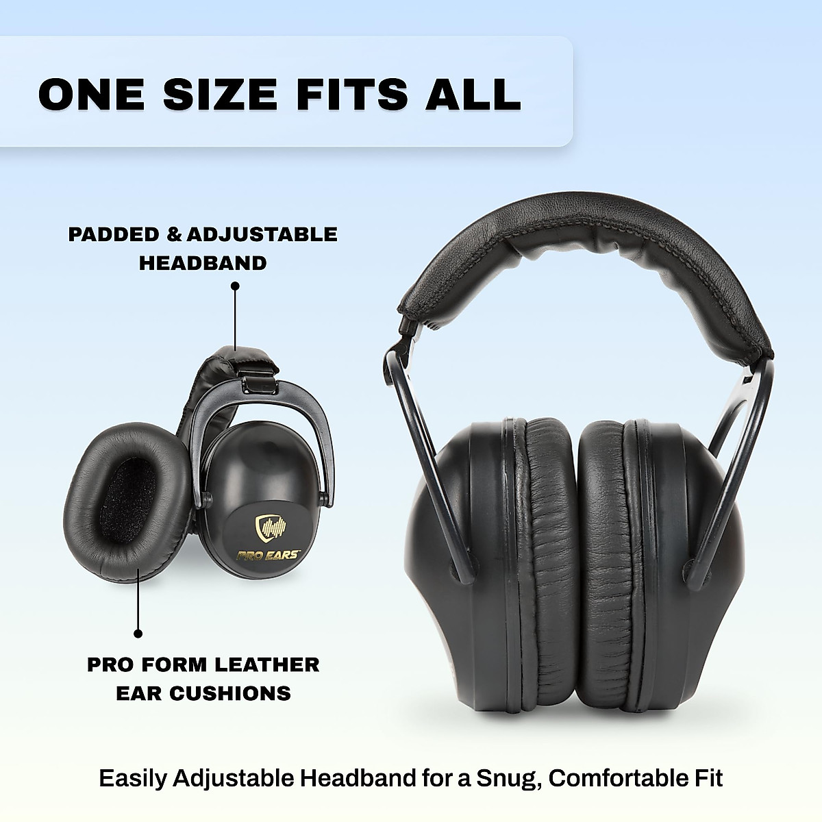 Pro Ears Ultra Sleek Passive Hearing Protection Ear Muffs, Superior Comfort for Long Gun Use, Indoor and Outdoor Range, NRR 26, Made in USA, Adjustable and Padded, Black