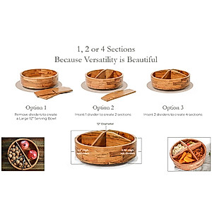 BlackRidge Home 12 inch Acacia Wood Large Lazy Susan Organizer with Removable Dividers, 1, 2 or 4 Sections, Wooden Lazy Susan for Table, Wood Lazy Susan Turntable, Kitchen, Cabinet, Counter or Pantry