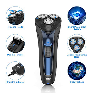 Electric Razor for Men, FLYCO Rechargeable Rotary Shaver, Waterproof IPX7, Wet & Dry Shaving Machines for Men with Pop-up Trimmer