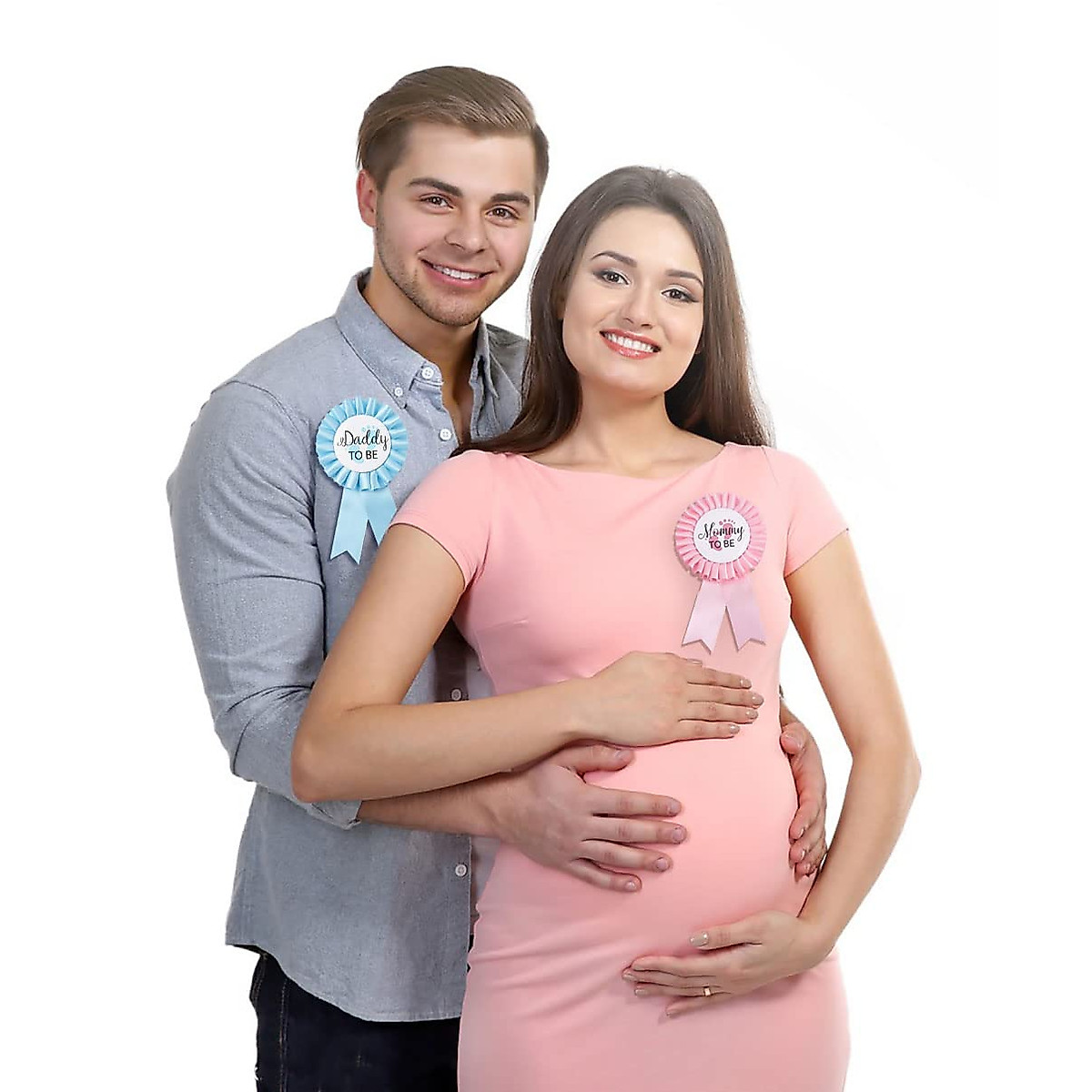 LEBERY 2pcs Daddy to Be and Mommy to Be Tinplate Badge Pin Gender Reveal Button Pins Baby Shower Button New Dad Mom Gifts for Gender Reveal Baby Shower Party Supplies