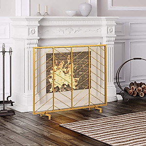 OFFICEJOY 39 x 29in Fireplace Screen, Single Panel Wrought Chevron Fireplace Screen, Iron Mesh Fire Spark Guard for Living Room, Bedroom, Metal Fireplace Decoration for Indoor & Outdoor