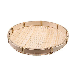 Vctitil 5.1inch/5.9inch Bamboo Basket Tray Fruit Holder Handmade Round Flat Basket Woven Round Dustpan Decor Ornaments Kitchen Storage(15cm)
