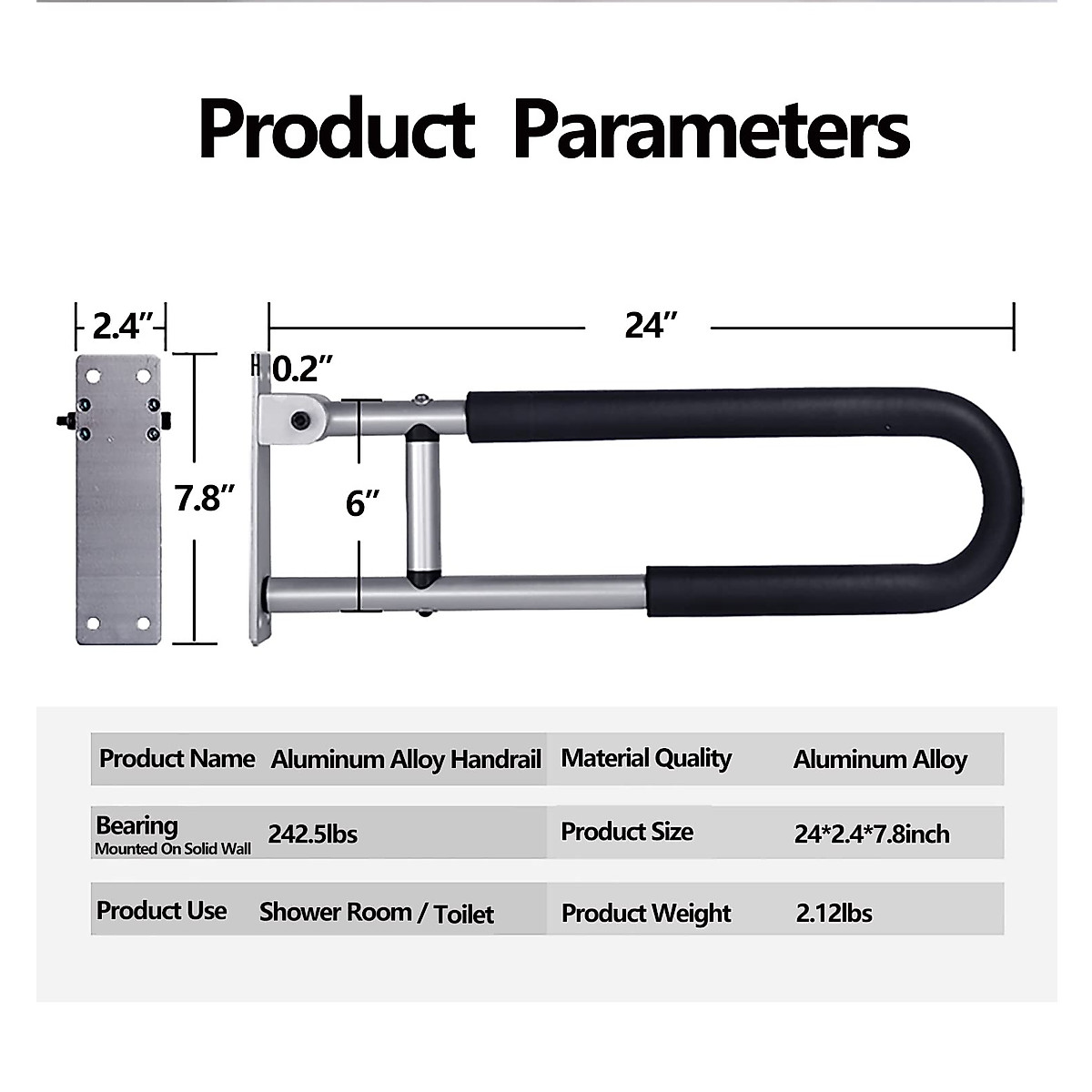 Tuntrol 23.6 inch Foldable Handrail Grab Bars, Wall Mounted Toilet Safety Support for Handicap Elderly Seniors Disabled, Shower Bathroom Accessories…