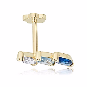 AVORA 14K Yellow Gold Multi-Color Marquise Simulated Diamond CZ Cartilage Piercing Flat Back Earring Body Jewelry (18 Gauge)