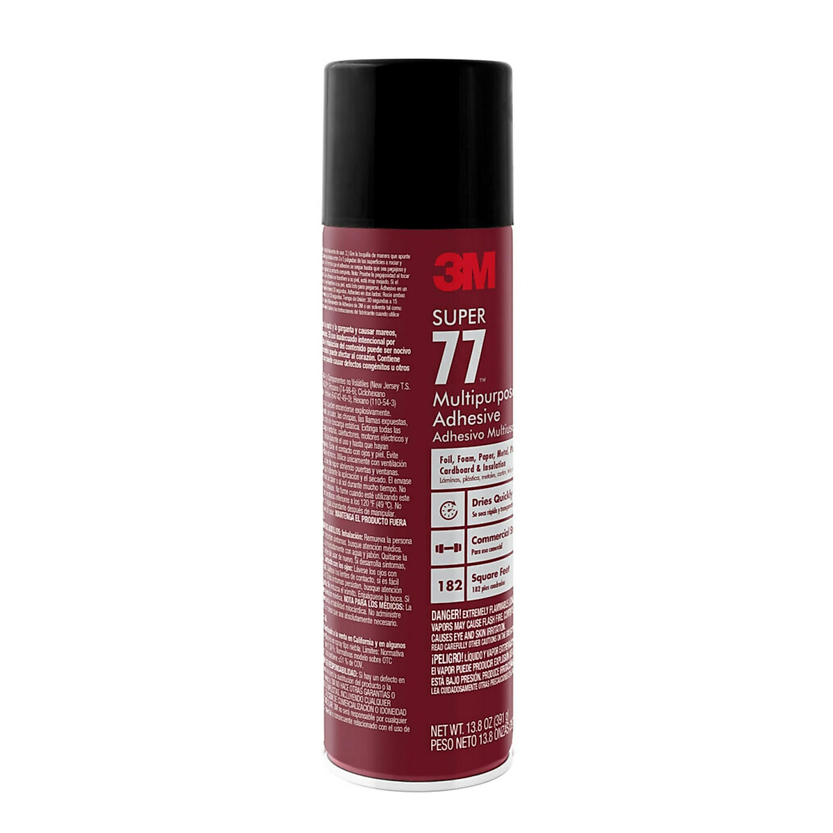 3M Super 77 Multipurpose Spray Adhesive, 13.8 oz., Provides Secure Bond In 15 Seconds, Dries Clear, Ideal For Plastic, Glass, Paper, Fabric, Wood, Foam, Cardboard, Fiberglass & More (77-DSC)