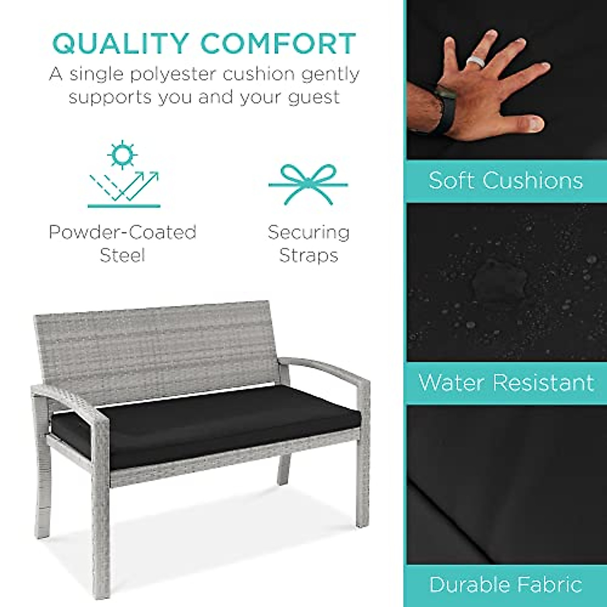 Best Choice Products 2-Person Outdoor Wicker Loveseat Bench Chair Furniture for Garden, Patio, Porch w/ 700lb Capacity, Seat Cushion - Gray/Black