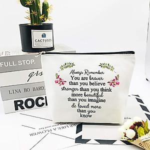 Inspirational Gifts for Women Birthday Friendship Gifts You are Braver Stronger Beautiful Loved Makeup Bag Personalized Gifts Thank You Gifts for Teacher Nurse Coworker Going Away Gifts for Christmas