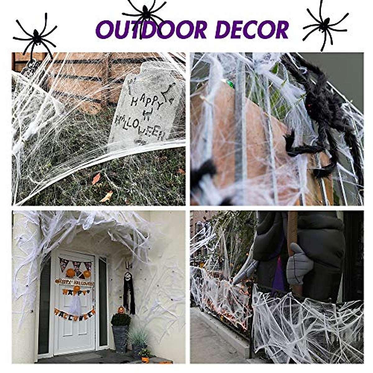 Zcaukya Halloween Spider Web Decoration, 1000 sqft Stretchable Cotton Spider Web with 60 Small Spiders, Halloween Indoor and Outdoor Cobweb Decoration