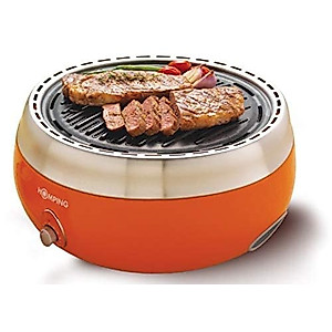 Homping Grill - Ultimate Portable Charcoal BBQ Grill. Produces Less Smoke. Combined with its Electric Fan for air/Heat Control. Tailgating Grill (Orange)