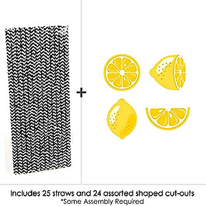 So Fresh - Lemon - Paper Straw Decor - Citrus Lemonade Party Striped Decorative Straws - Set of 24